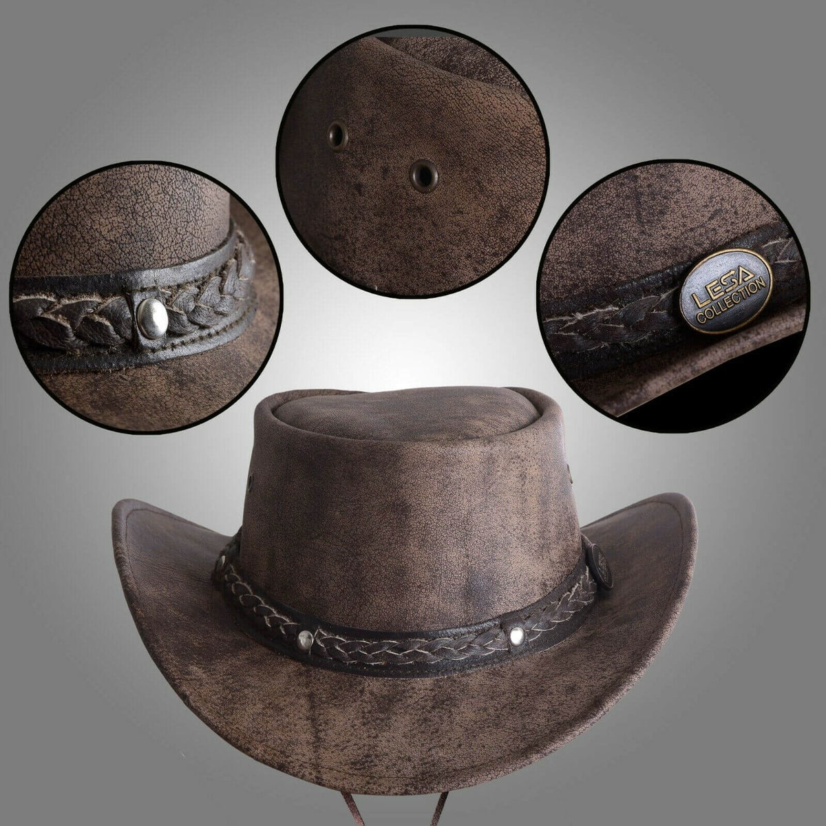 Australian Distressed Brown Leather Crushable Outback Hat – Lesa Collection
